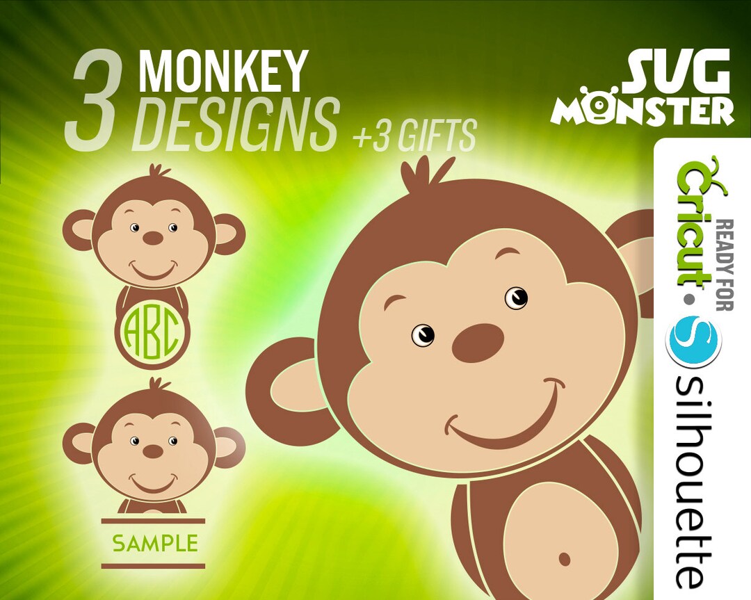 MONKEY SVG Cut Files for Electronic Vinyl Cutter Cameo Cricut Design ...