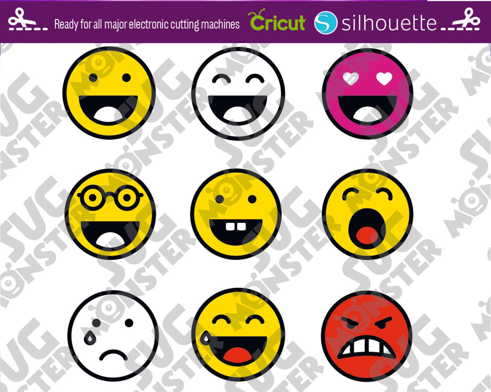 EMOJI SVG Smiley Svg EMOTICON Svg Clipart Crazy Cut Files for | Etsy