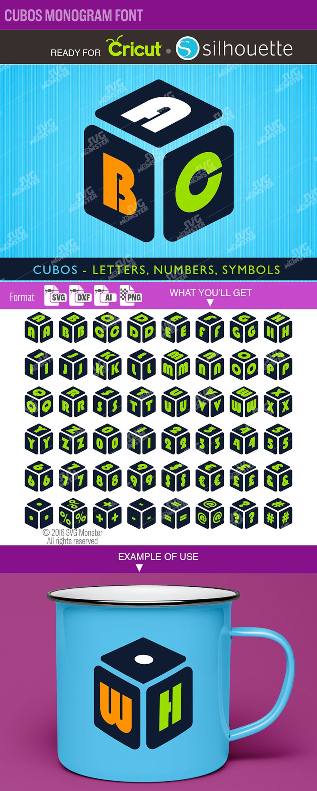 CUBE Monogram Font Svg CUBOS 3 LETTERS Svg Font Svg Cut File Vinyl ...