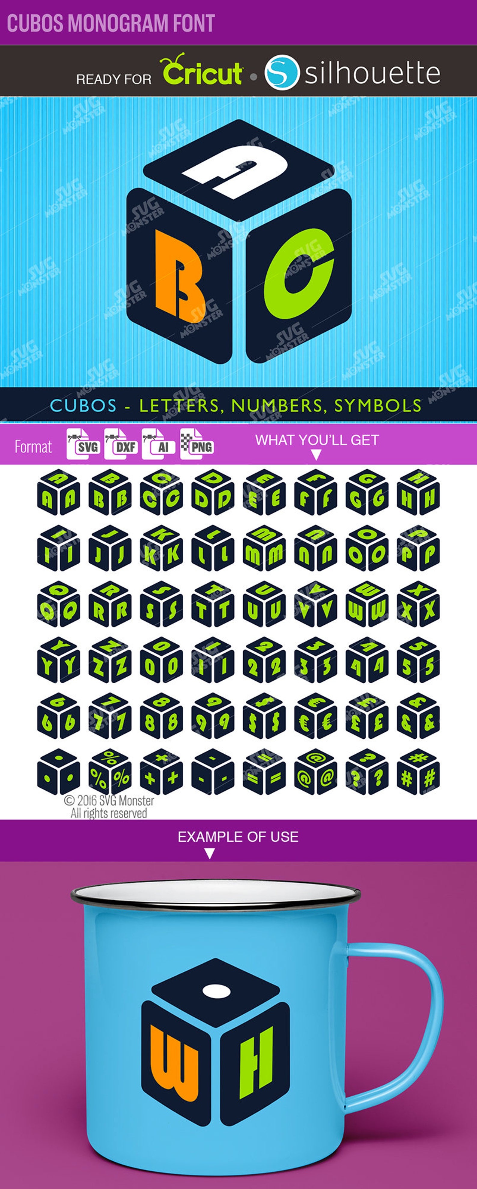 CUBE Monogram Font Svg CUBOS 3 LETTERS Svg Font Svg Cut File | Etsy