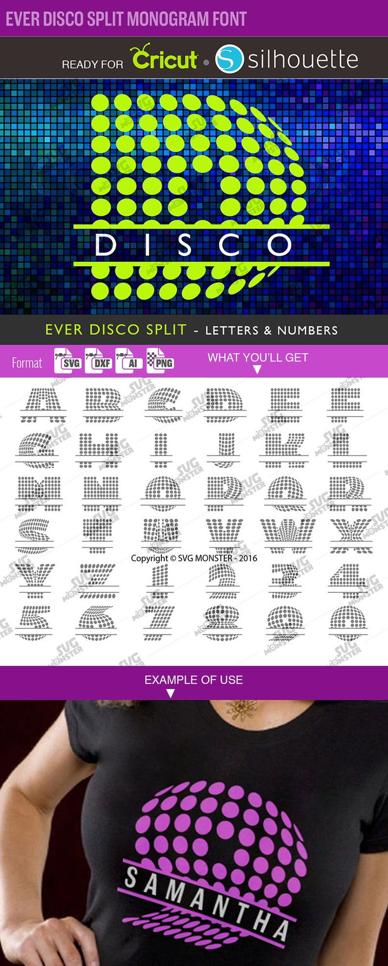 Disco Split Monogram Font SVG, Cricut & Silhouette Letters (digital ...