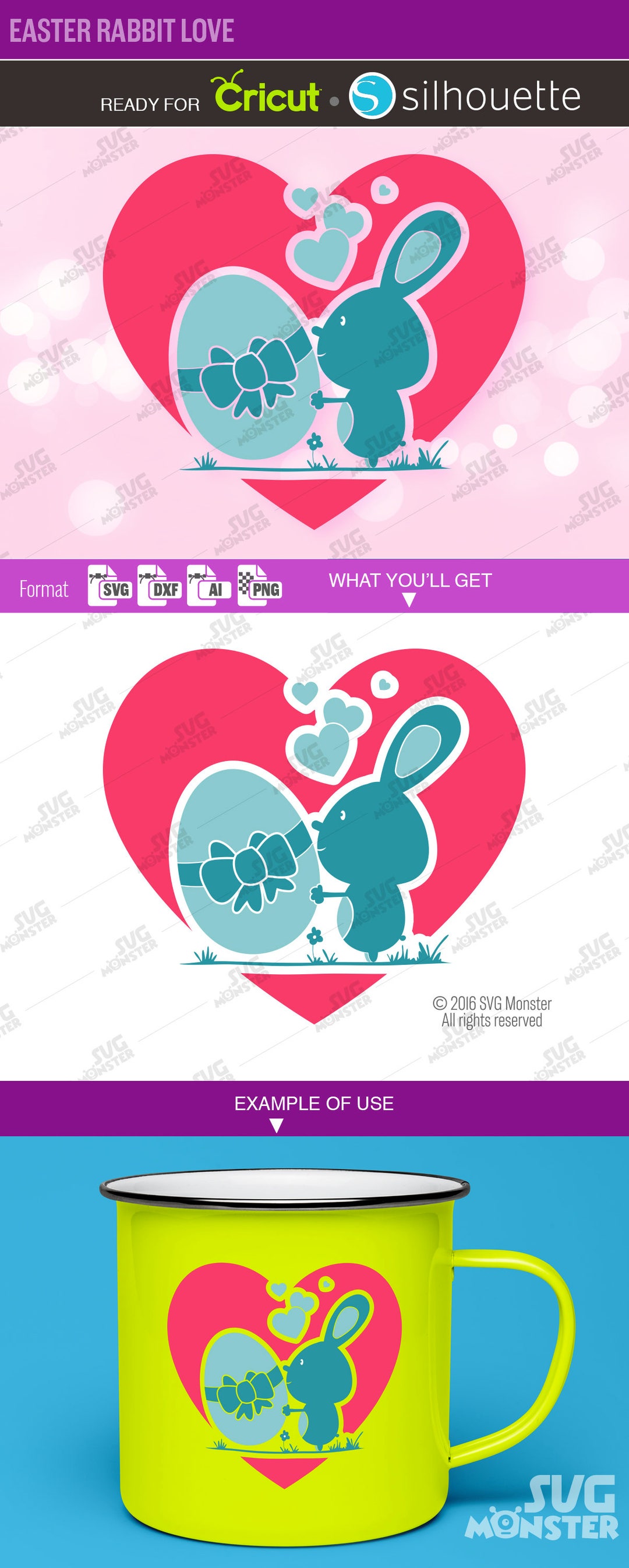EASTER LOVE RABBIT Svg Files Egg Svg Circle Border Split Monogram Bunny ...