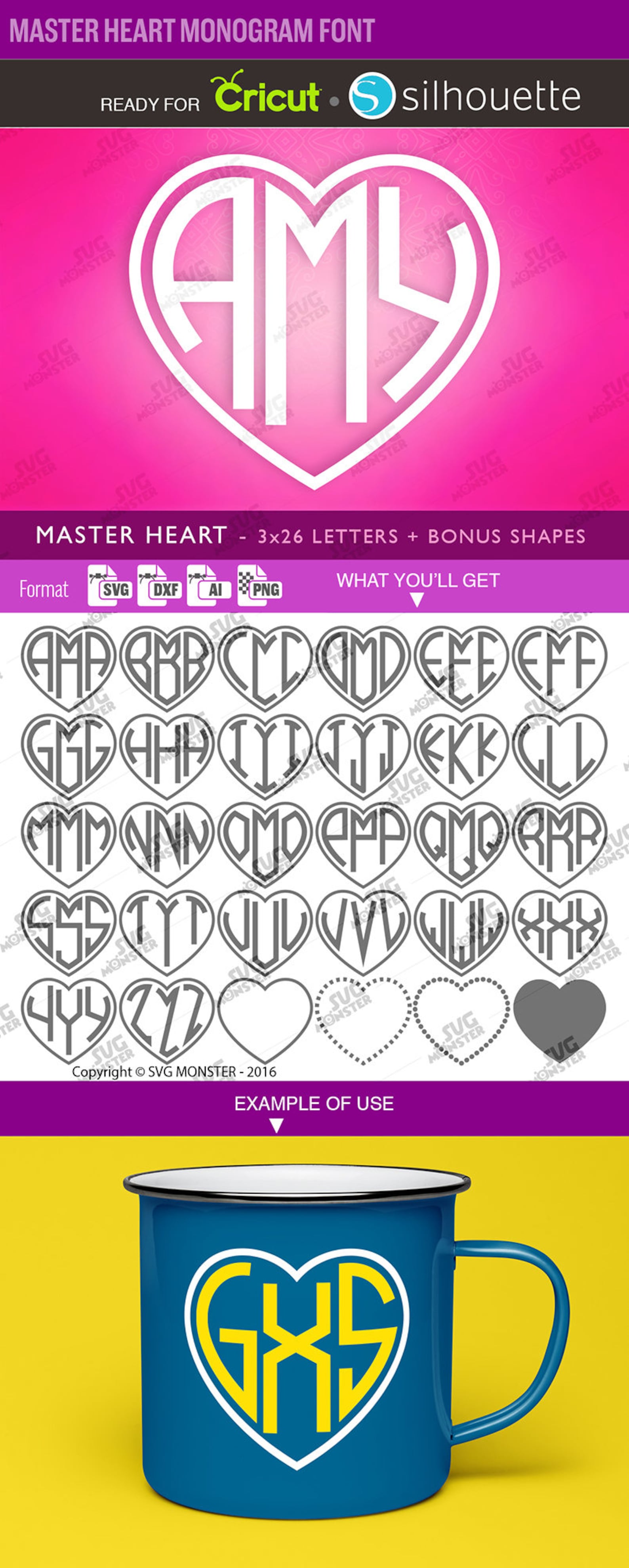 MASTER HEART Monogram Font SVG Monogram Svg Heart Letter | Etsy