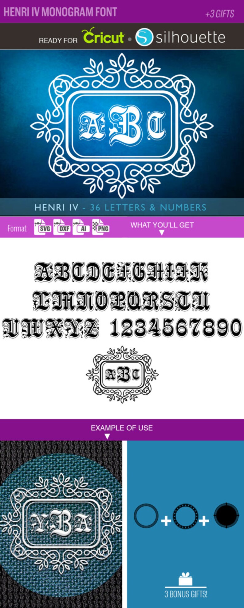 HENRI IV MONOGRAM Svg Font Letters Svg Cut Files Electronic Vinyl ...