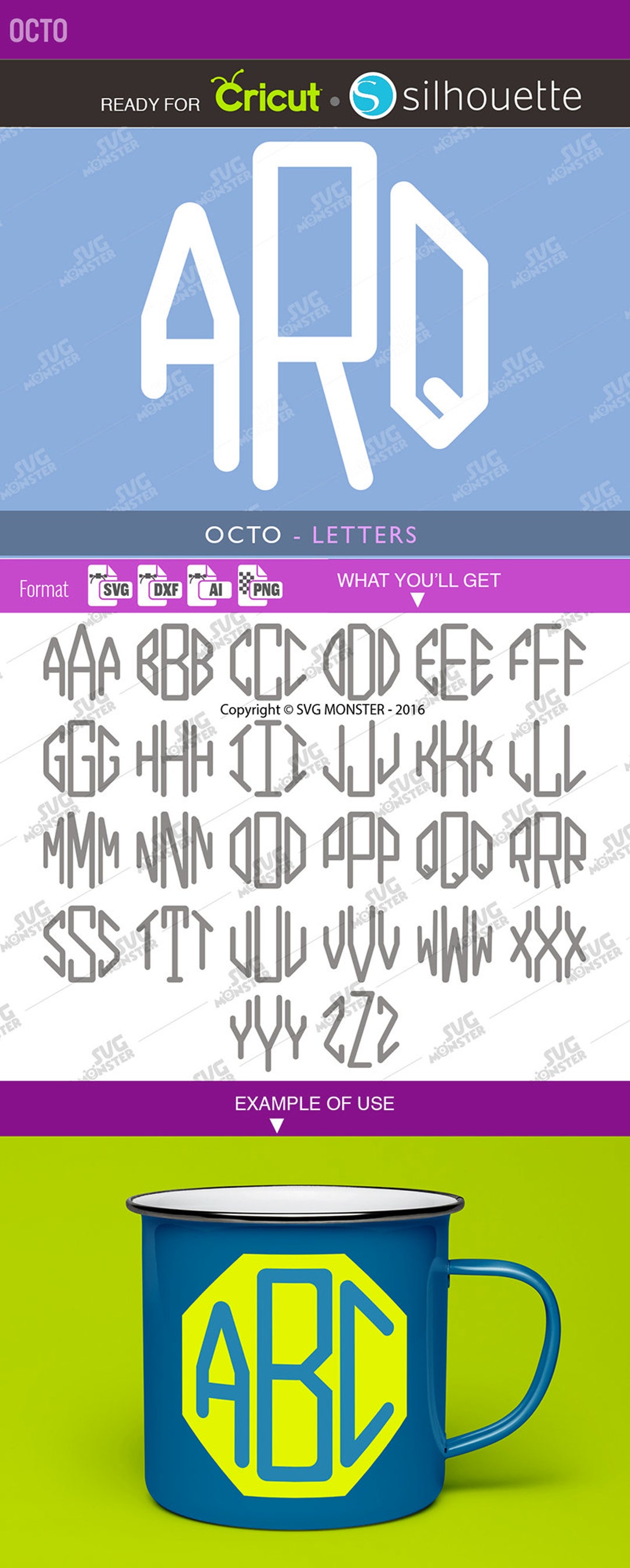 OCTO Monogram Font SVG Files - Octagon Letters - Cutting Files ...