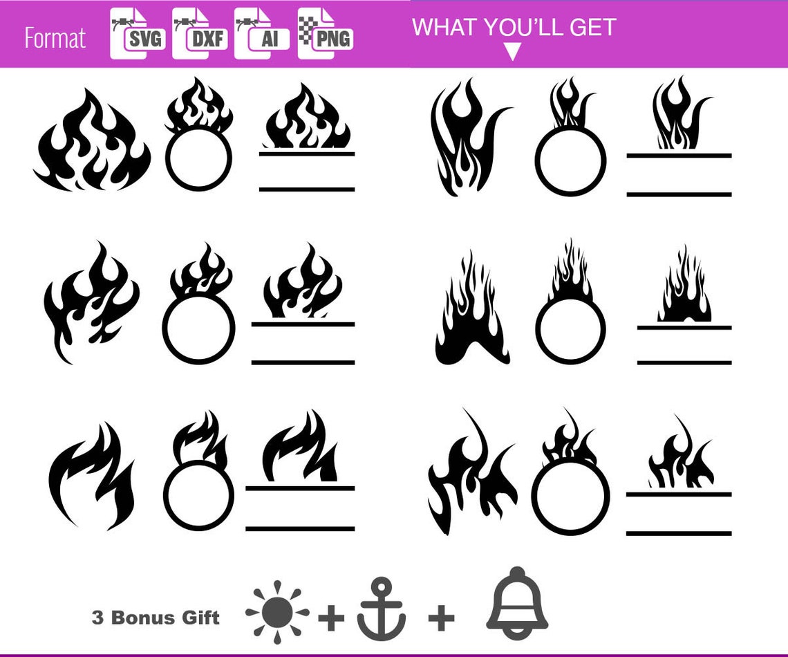 FIRE SVG Flame Svg Fire Clipart Fire Vector SPLIT Monogram Svg - Etsy