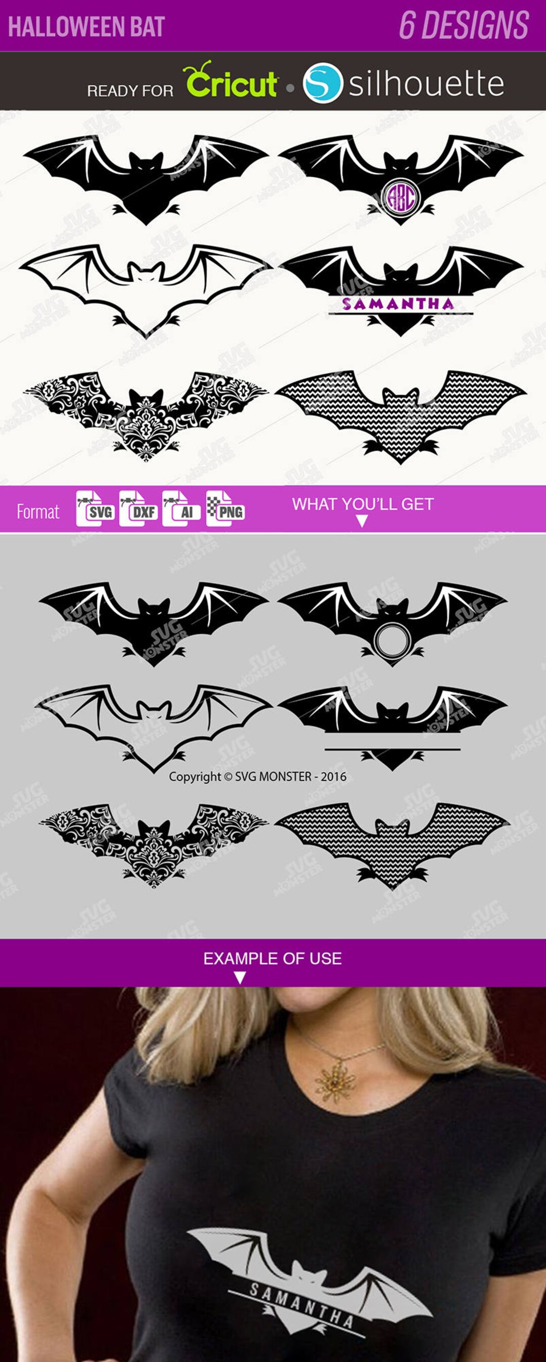Bat Monogram SVG Halloween Bat SVG Bat Halloween SVG Dxf Bat Cutting ...
