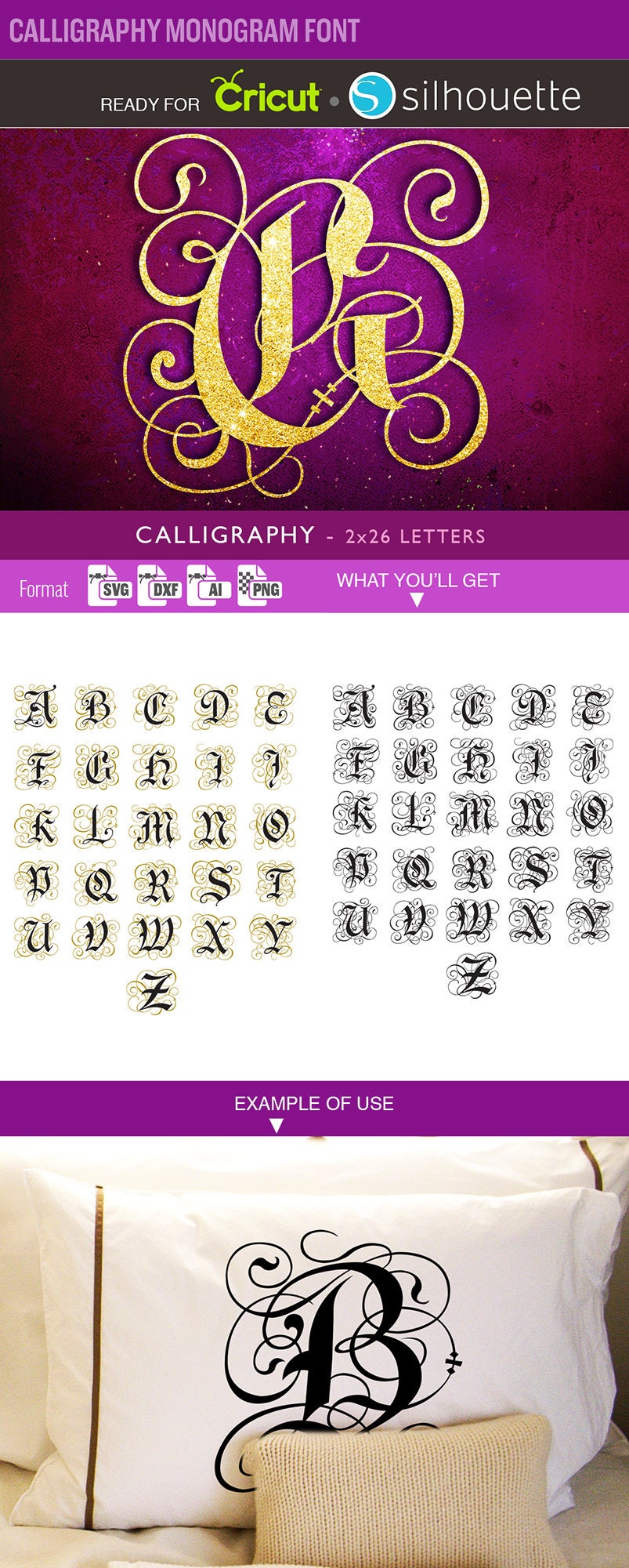 Calligraphy Monogram Font SVG - Gothic Swirl Cut Files (cricut ...
