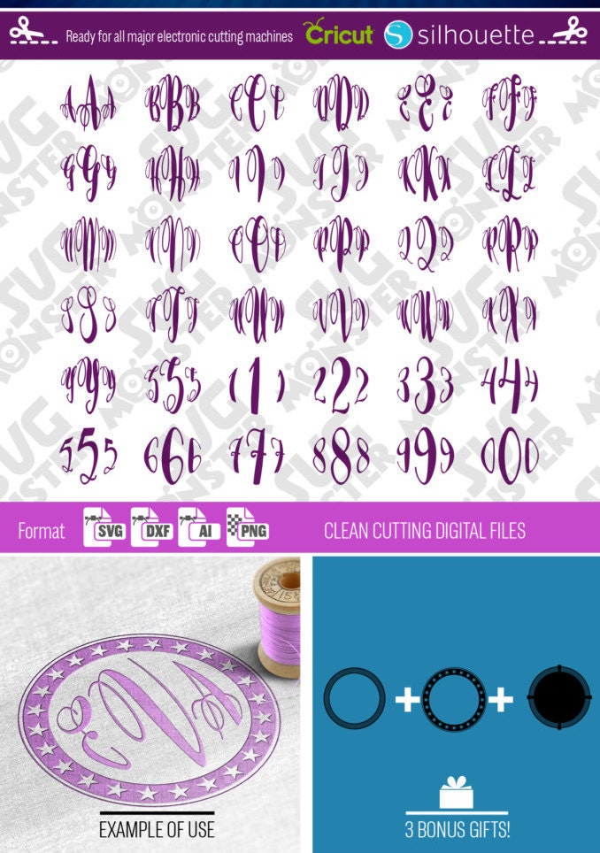ALMA Circle MONOGRAM svg FONT Cut Files Electronic Vinyl | Etsy