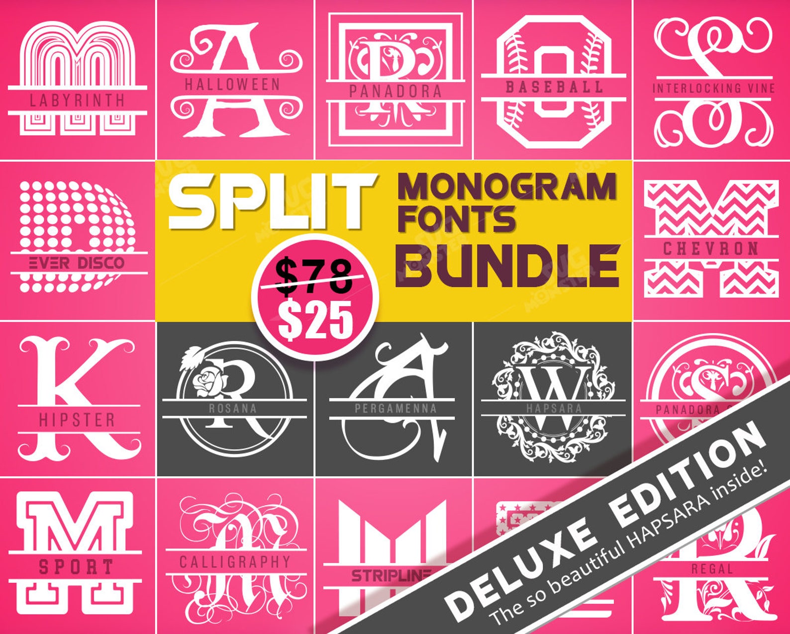 Split Monogram Font Bundle DELUXE EDITION cricut fonts svg | Etsy