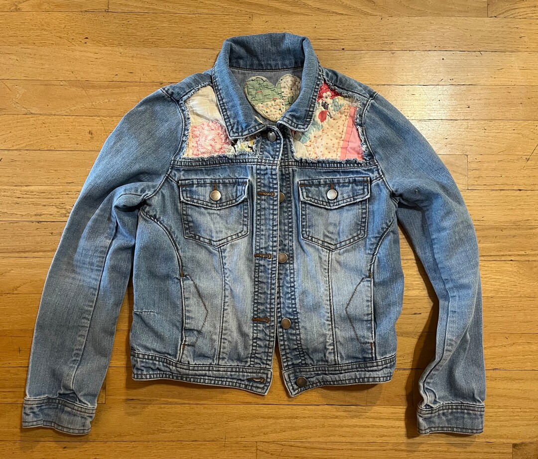 Repurposed Denim Jacket. Girls Medium With Quilt Pieces. - Etsy