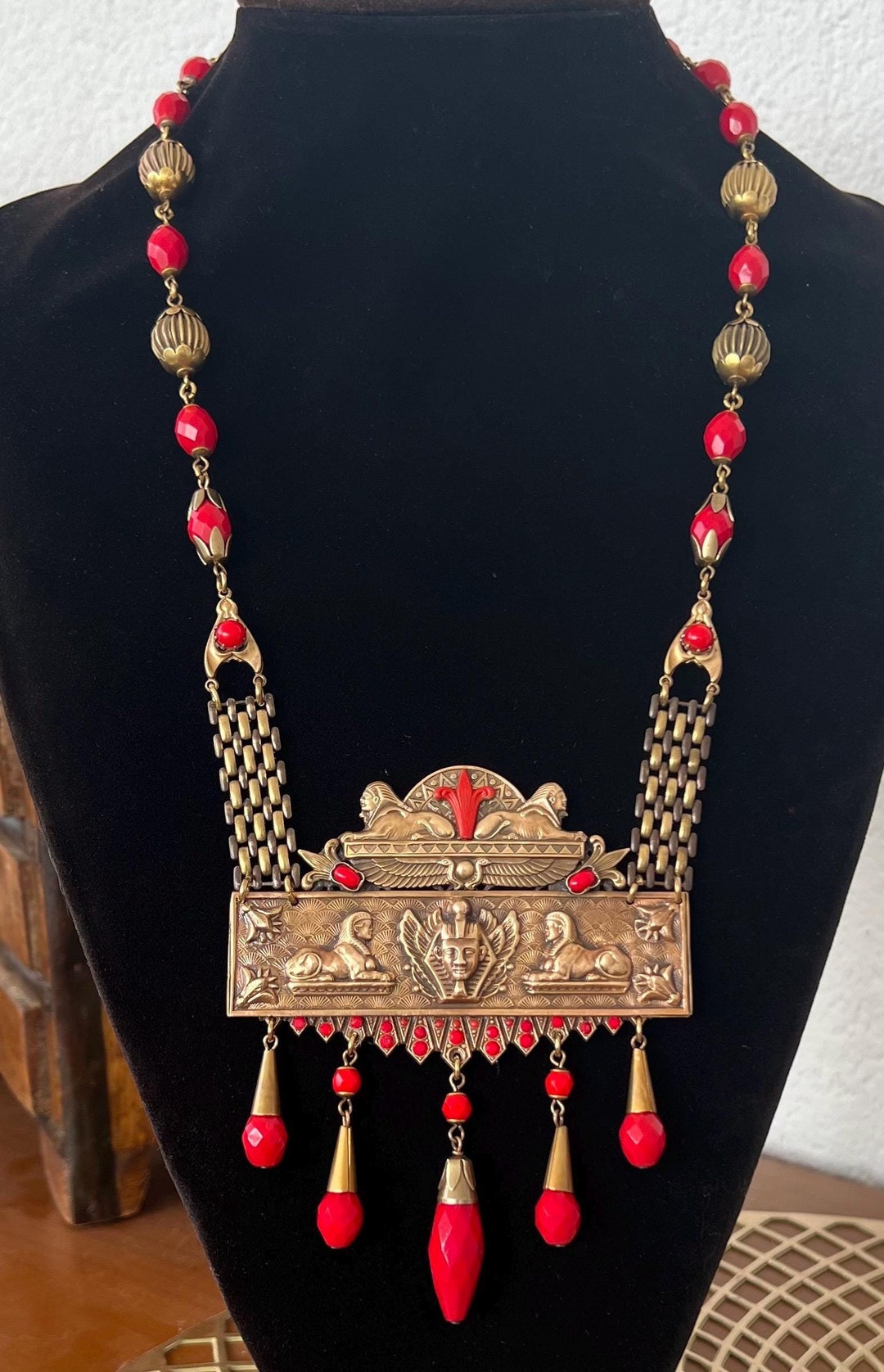 Vintage Egyptian Pectoral Breastplate Pendant Necklace - Etsy