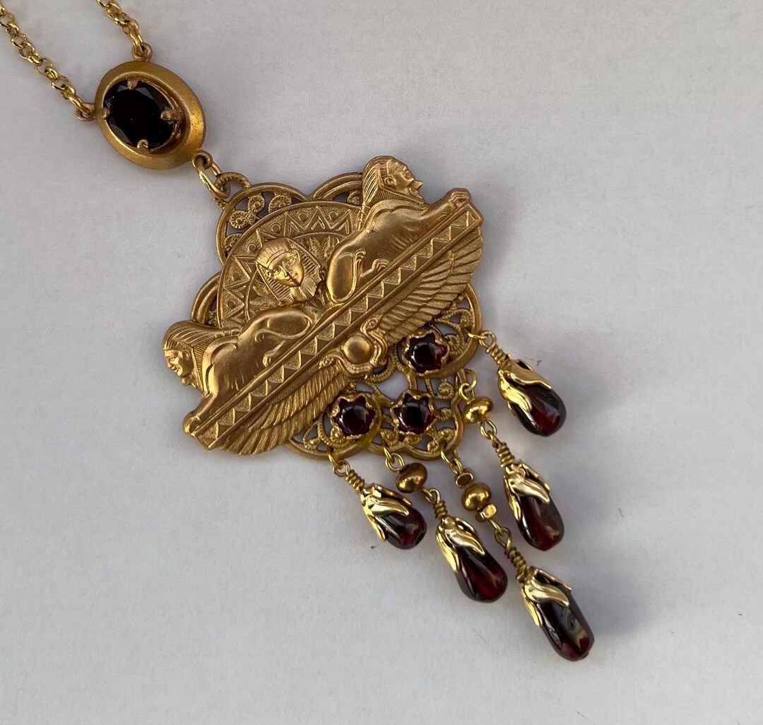Vintage Garnet Egyptian Sphinx Pendant Necklace - Etsy
