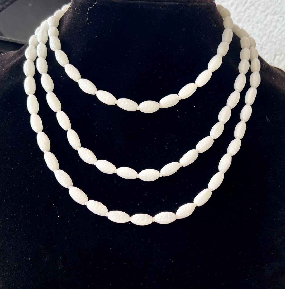 Vintage Art Deco 55in White Czech Glass Bead Flapper Necklace - Etsy