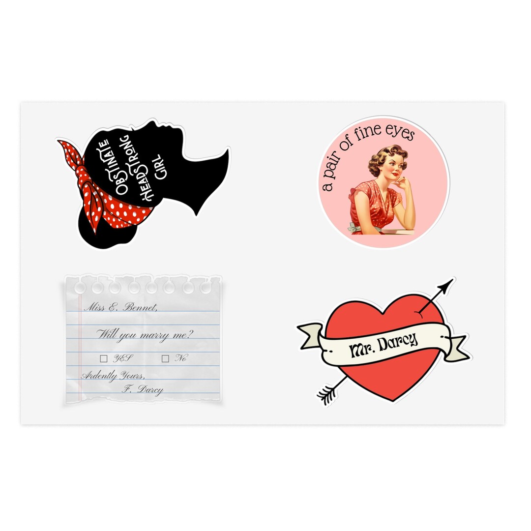 Pride and Prejudice Sticker Sheet, Jane Austen Stickers, Obstinate ...