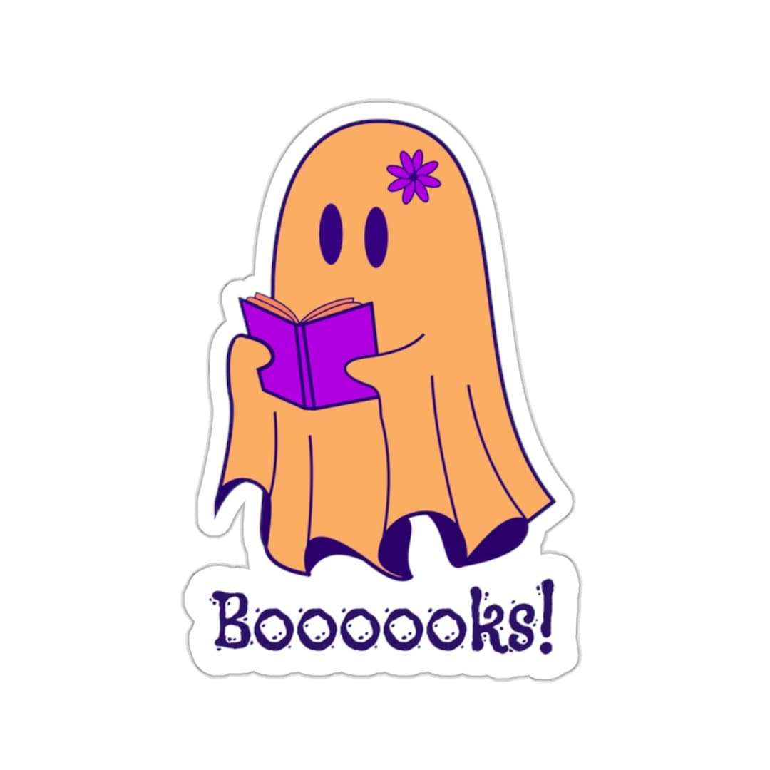 Ghost Boooooks Sticker, Ghost Reading a Book Sticker, Halloween Ghost ...