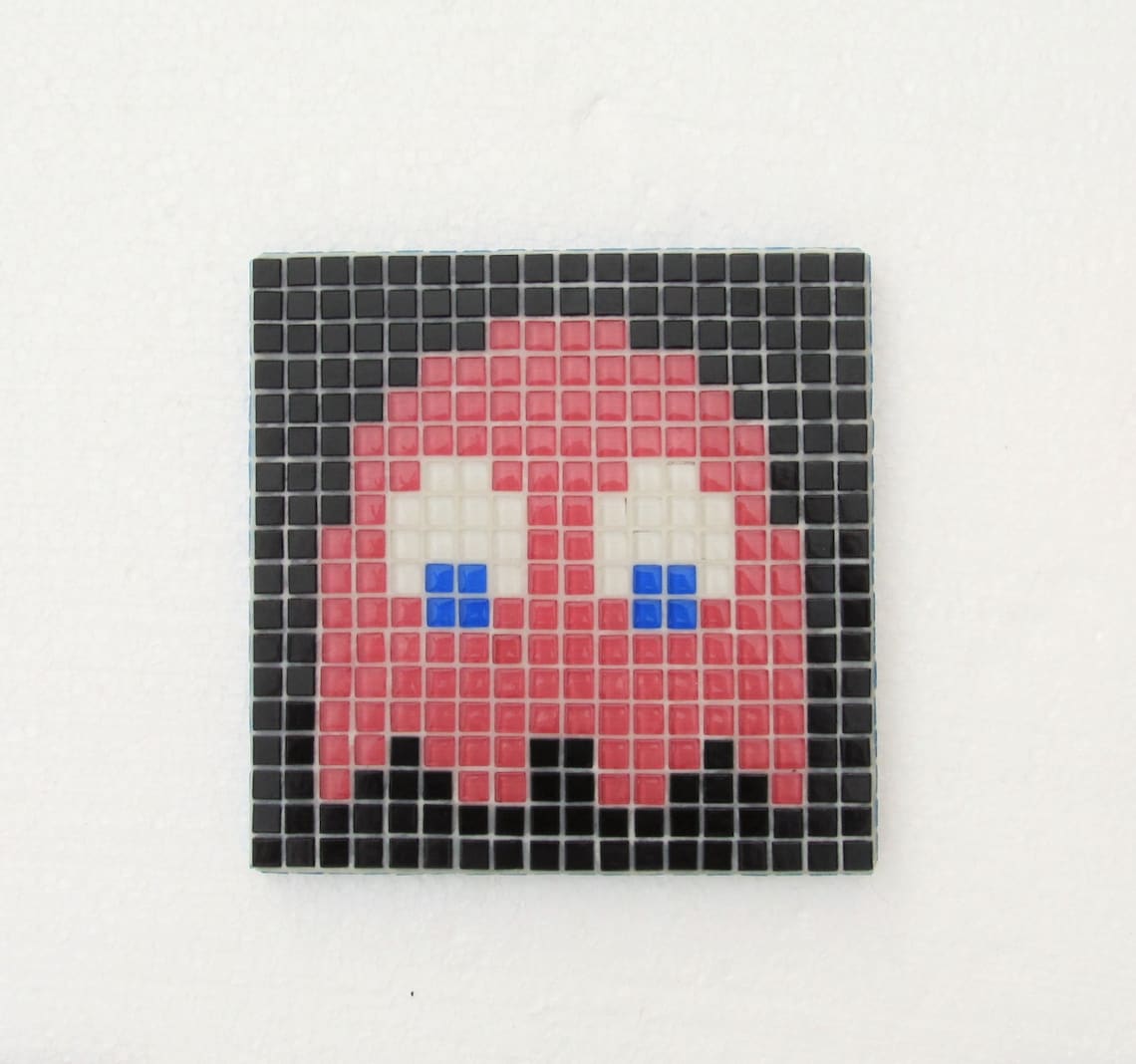 Pacman Ghost Mosaic Tile Art: Blinky, Pixel Wall Decor - Etsy