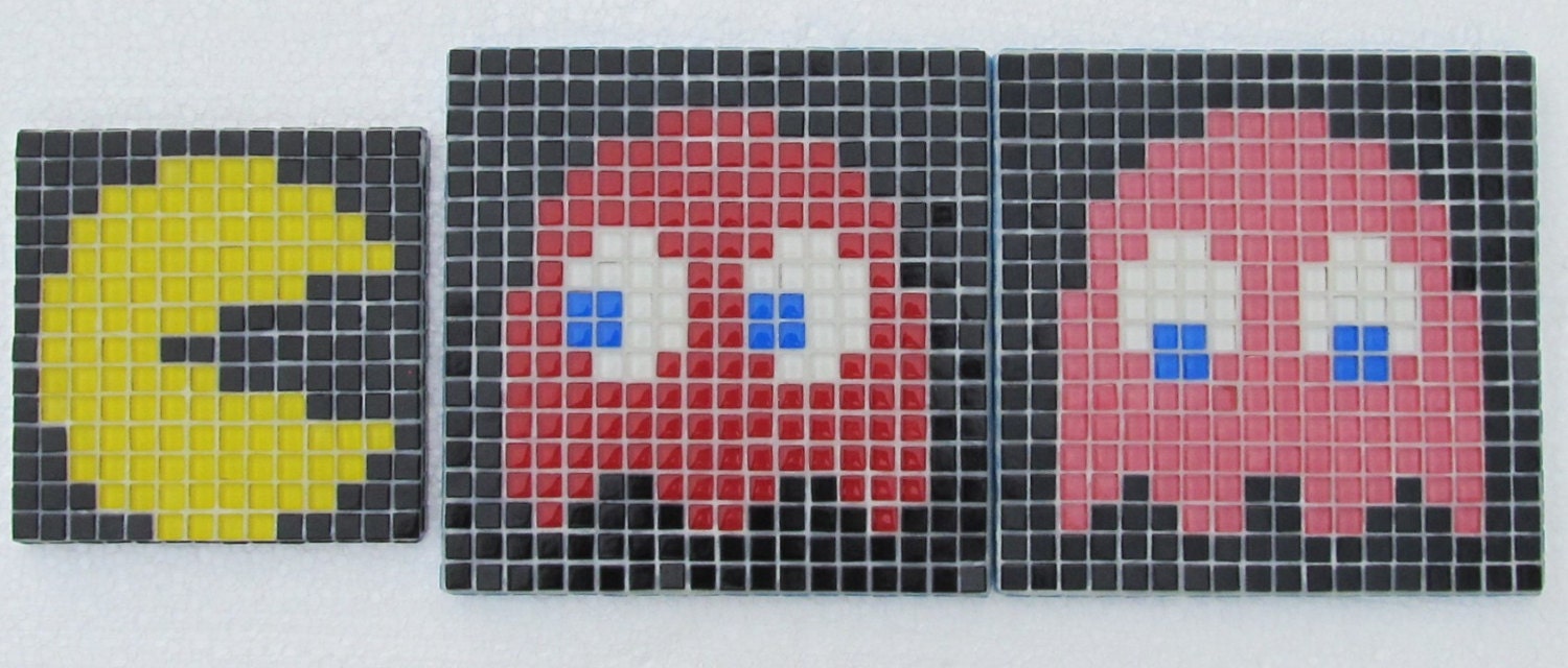 Original Pacman Mosaic Wall Art Pacman Set of 3 Vintage Video Game ...