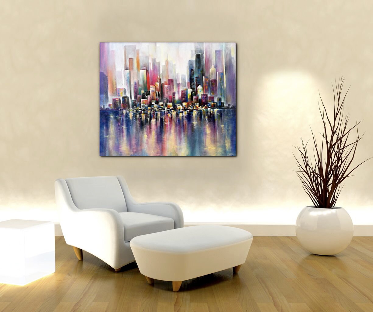 Citysacpe Painted on Canvas Original Skyline Painting City - Etsy