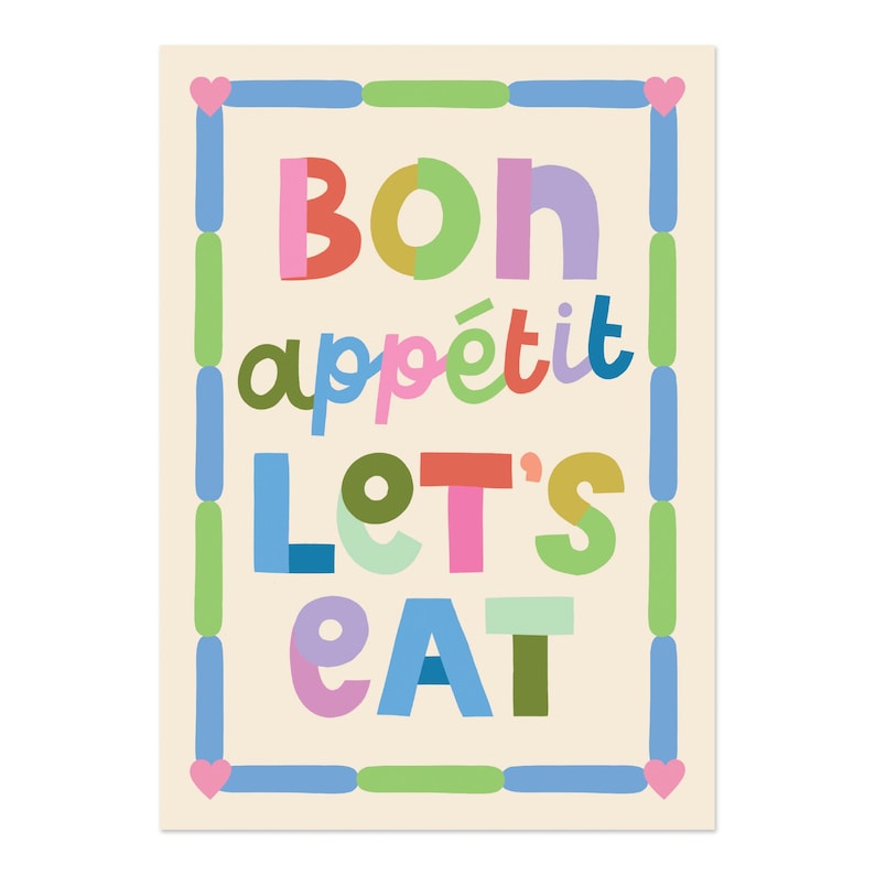 Bon Appetit Let's Eat | Print A3 | Kitchen Print | Bright and Colourful ...