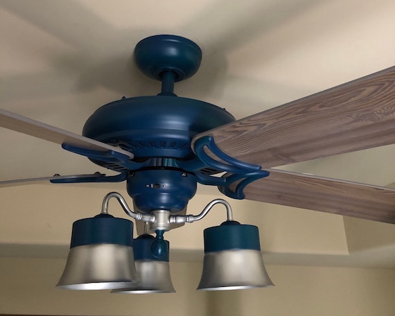 Industrial Vintage Blue Matt Fan | Etsy