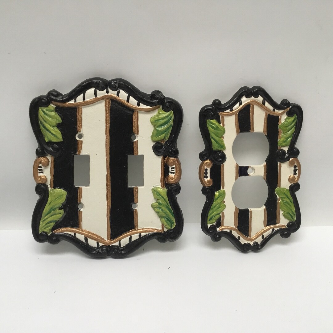 Whimsical Black and White Striped Cast Iron Outlet Light Switch Cover ...