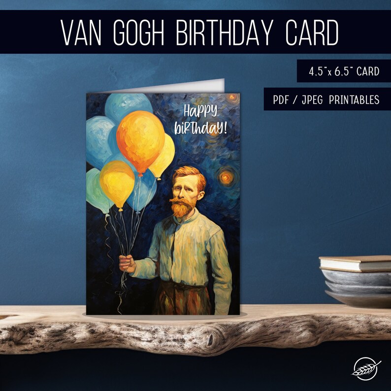Printable Birthday Card in Vincent Van Gogh Style, JPG/PDF File ...
