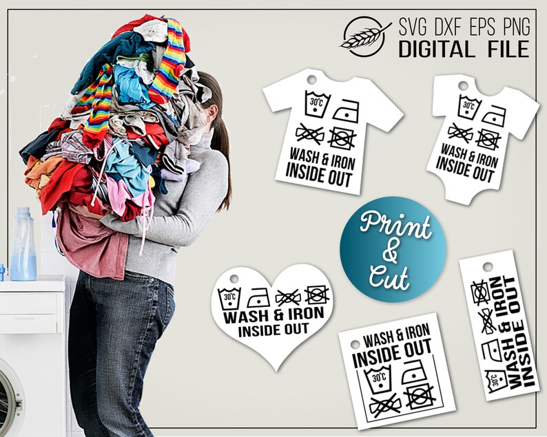 Washing Labels, Print and Cut, Digital Svg Dxf Eps Png Files Washing ...