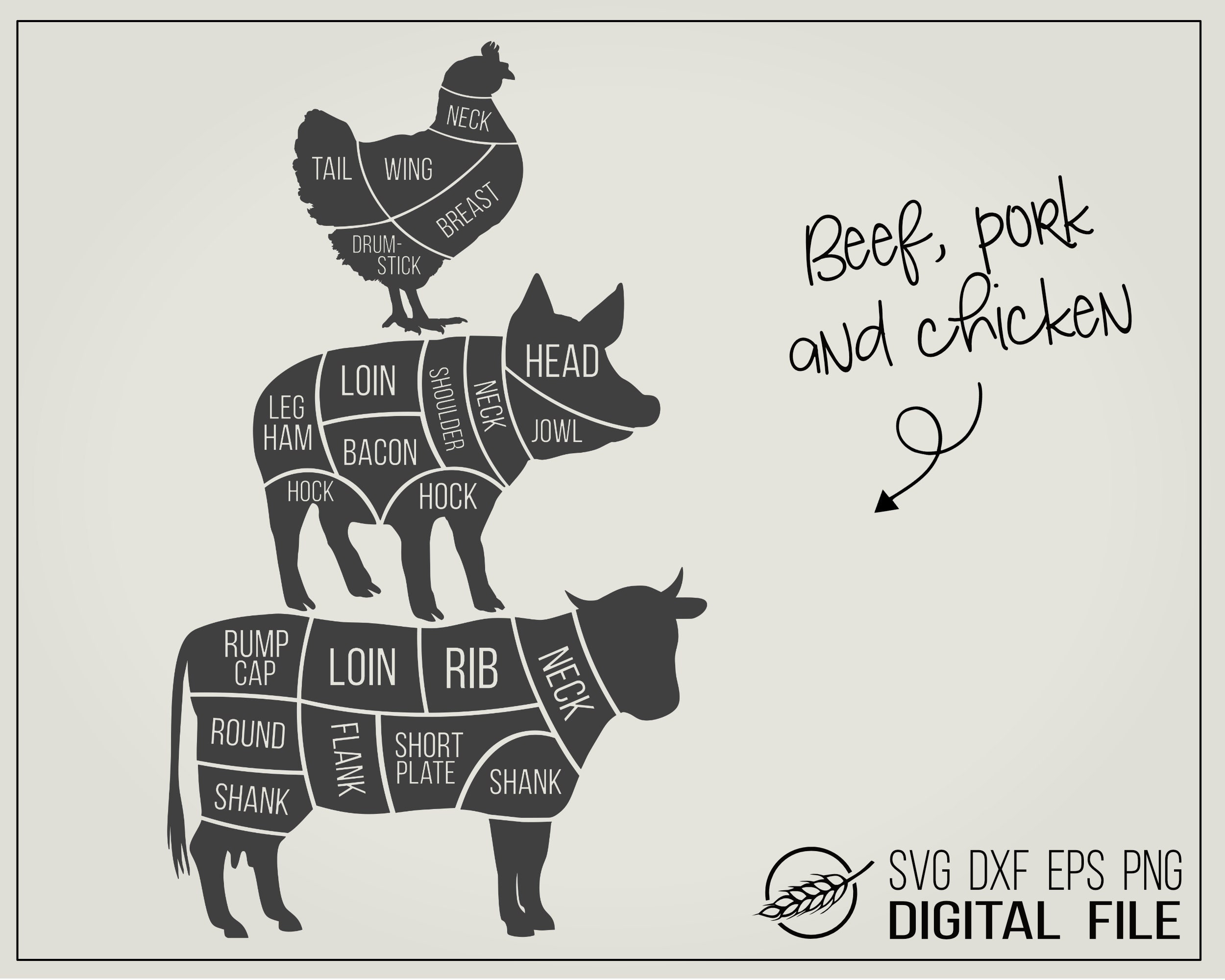 Beef, Pork and Chicken Poultry, Digital File, Svg/dxf/eps/png File for ...