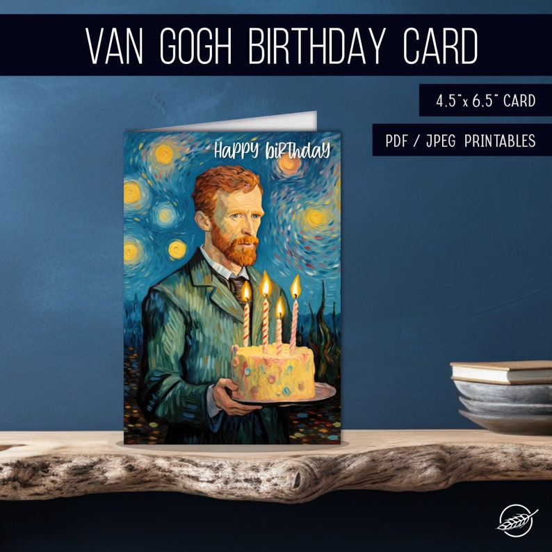 Printable Birthday Card in Vincent Van Gogh Style, JPG/PDF File ...