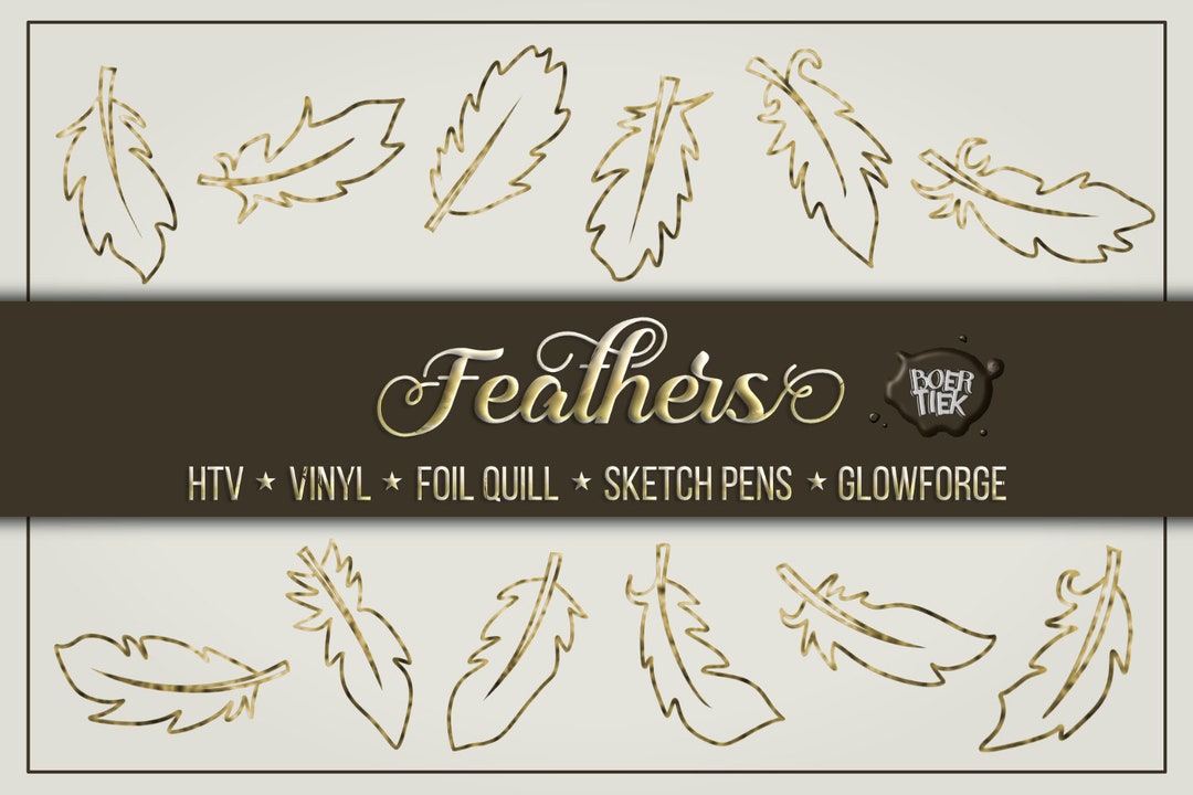 Feathers, Single Line Design for Sketch Pens and Foil Quill and Cut ...