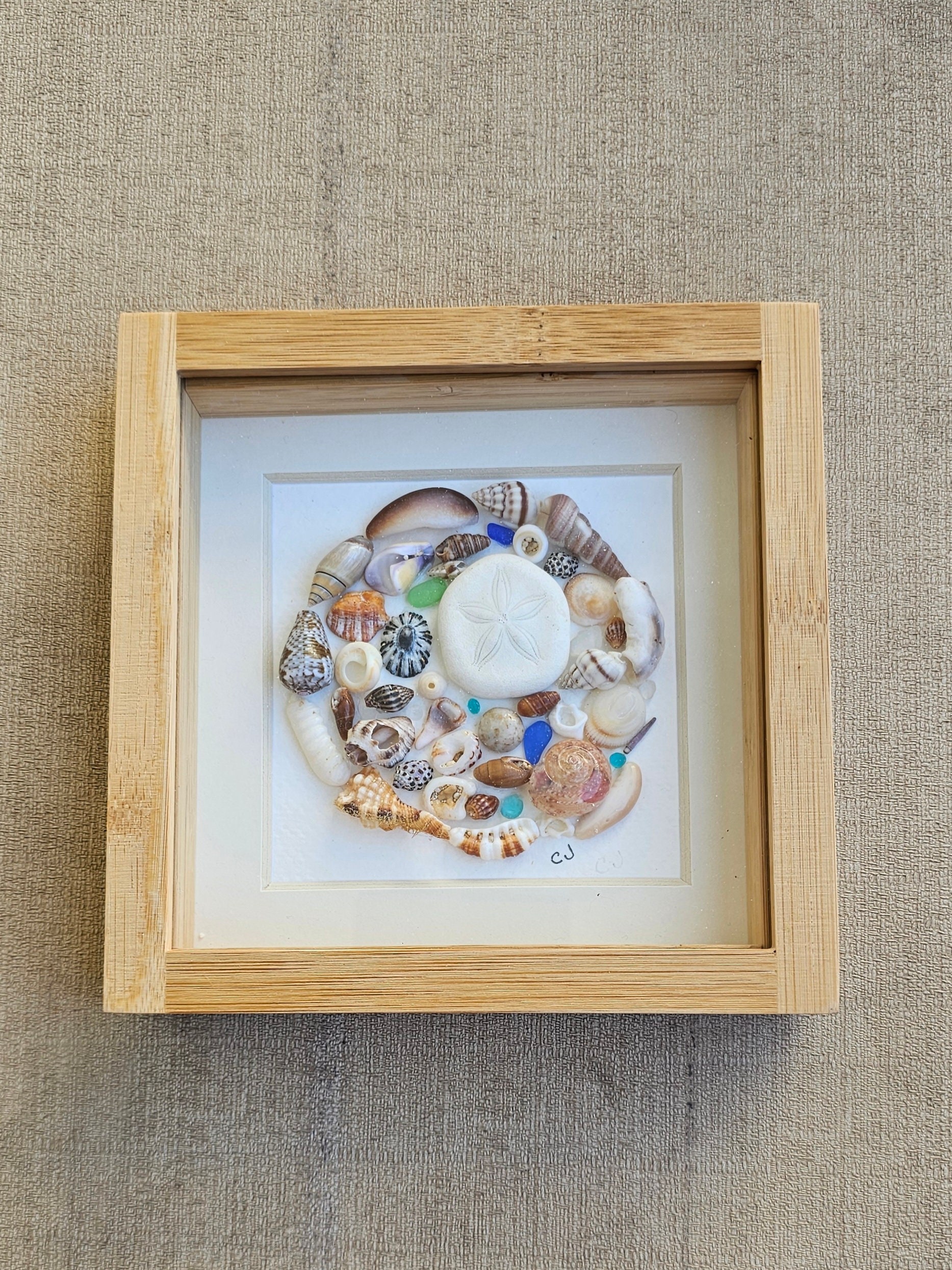 Wood Shadowbox Frame Sea Shell Art. Shells, Sea Glass, Sand Dollar ...
