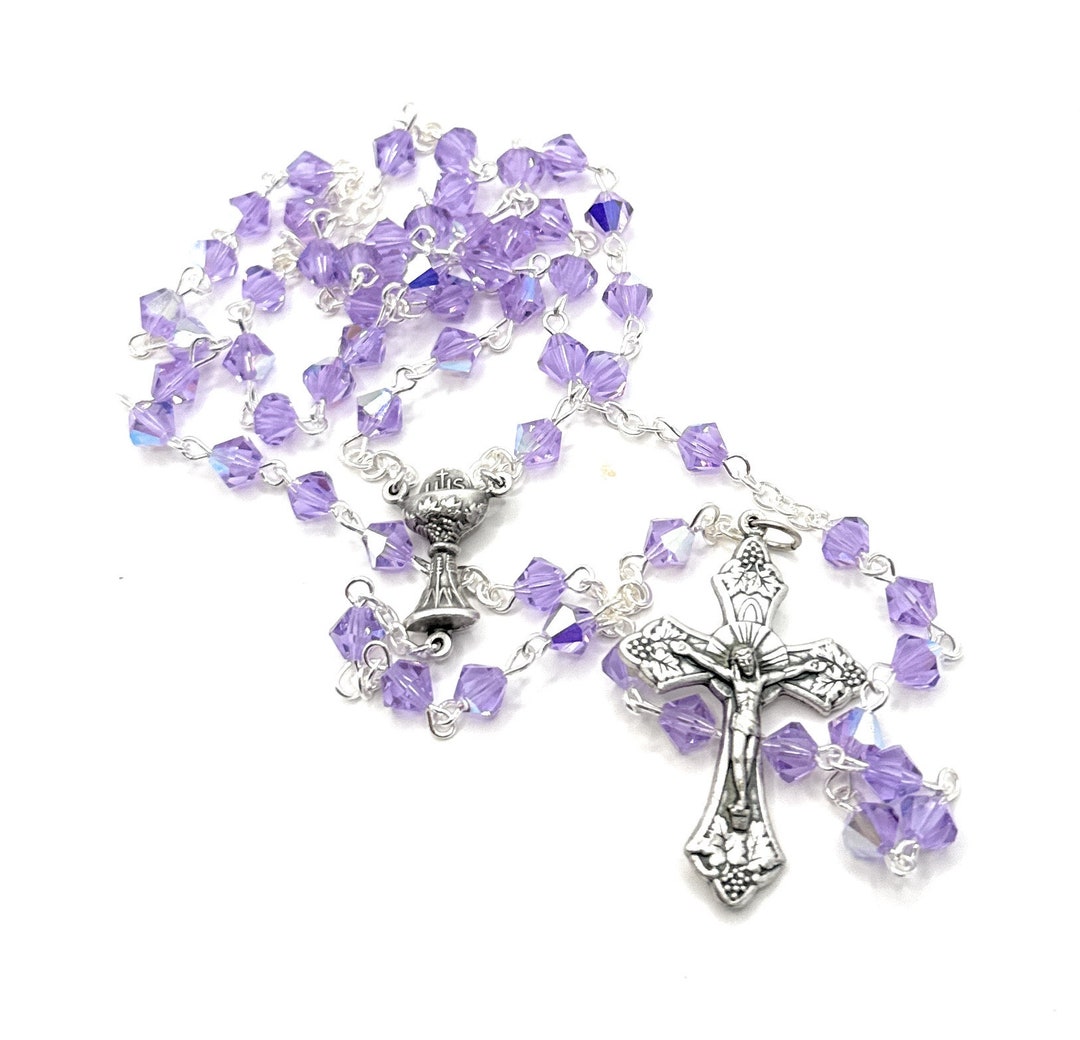 First Communion Purple Rosary Beads - Etsy