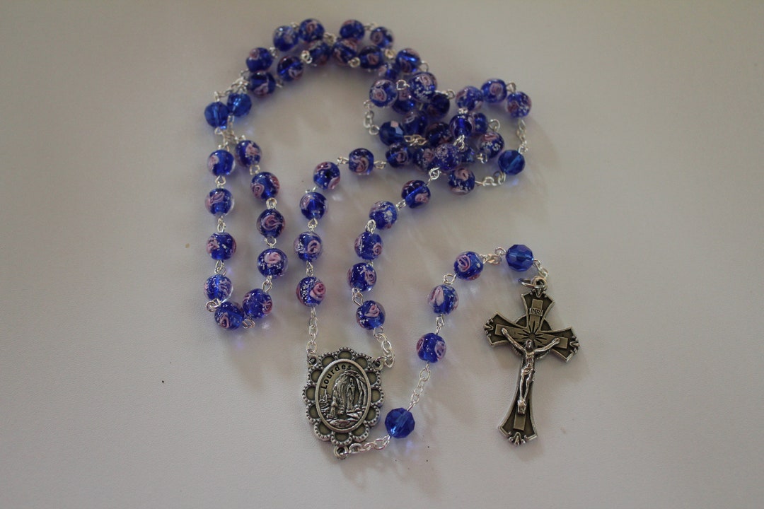 Rosary Beads, Our Lady of Lourdes, Blue Flower Rosary - Etsy