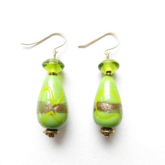 cciliacreativbijoux Golden and Green Earrings