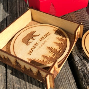 Custom Engraved Wooden Cabin Coasters - Etsy