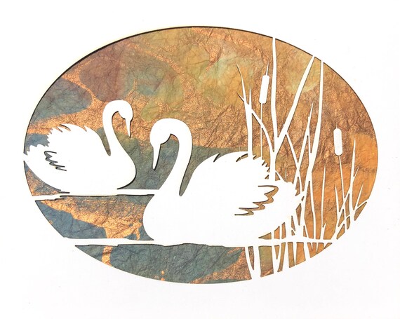Swans in Cattails Laser Cut Card | Etsy