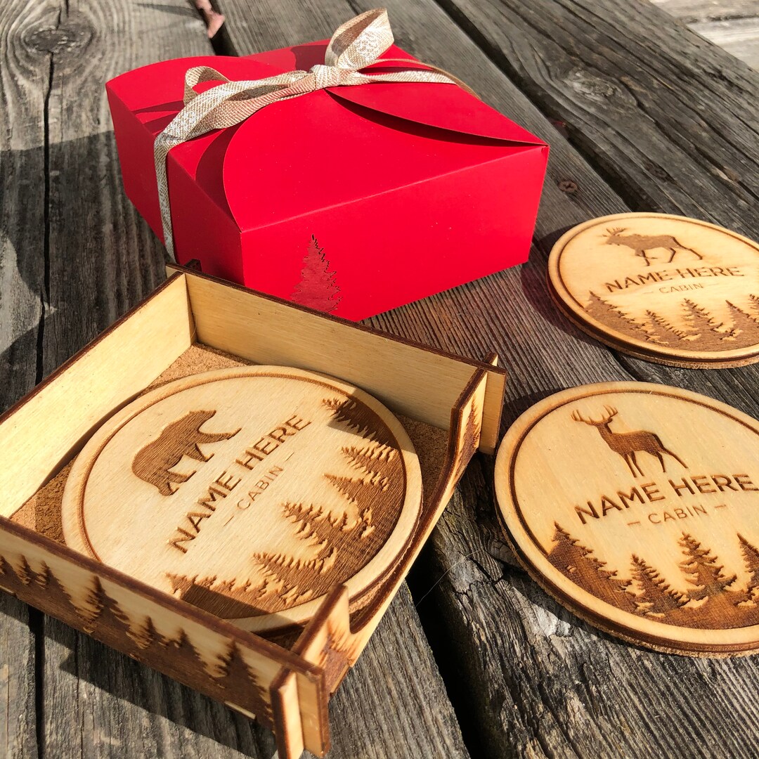 Custom Engraved Wooden Cabin Coasters - Etsy