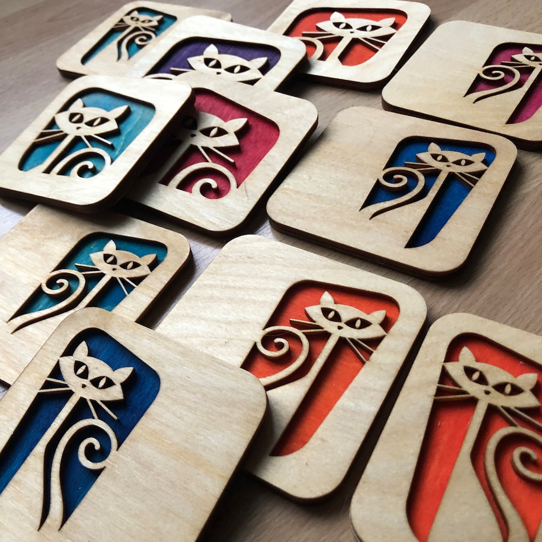 Mid-century Modern Kitty Cat Lasercut Coasters - Etsy