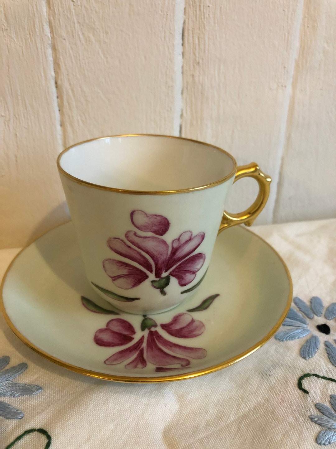 Limoges Demi-tasse Porcelain Teacup - Teacup With Saucer - Green With ...