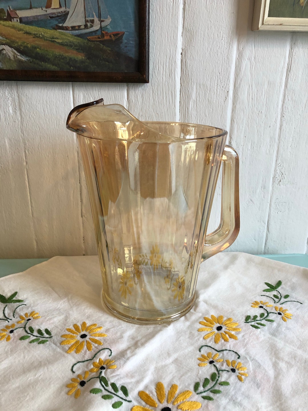 VTG Lusterware Glass Pitcher - Juice Pitcher - Water Pitcher - Peach ...
