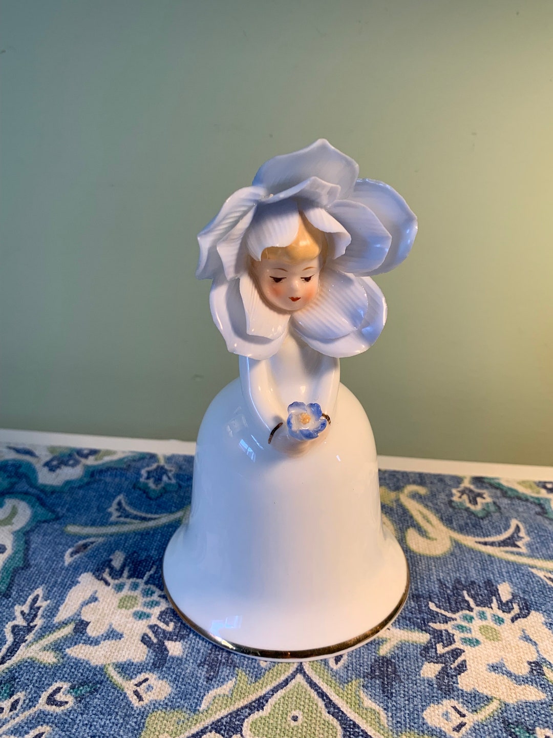 Rare Maruri Masterpiece Porcelain Bell Blue Flower Girl Figurine Hand ...