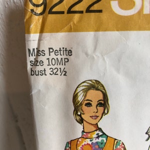 VTG Simplicity 9222 Retro 1970's Miss Petite Kit Pattern Size 10mp Bust ...