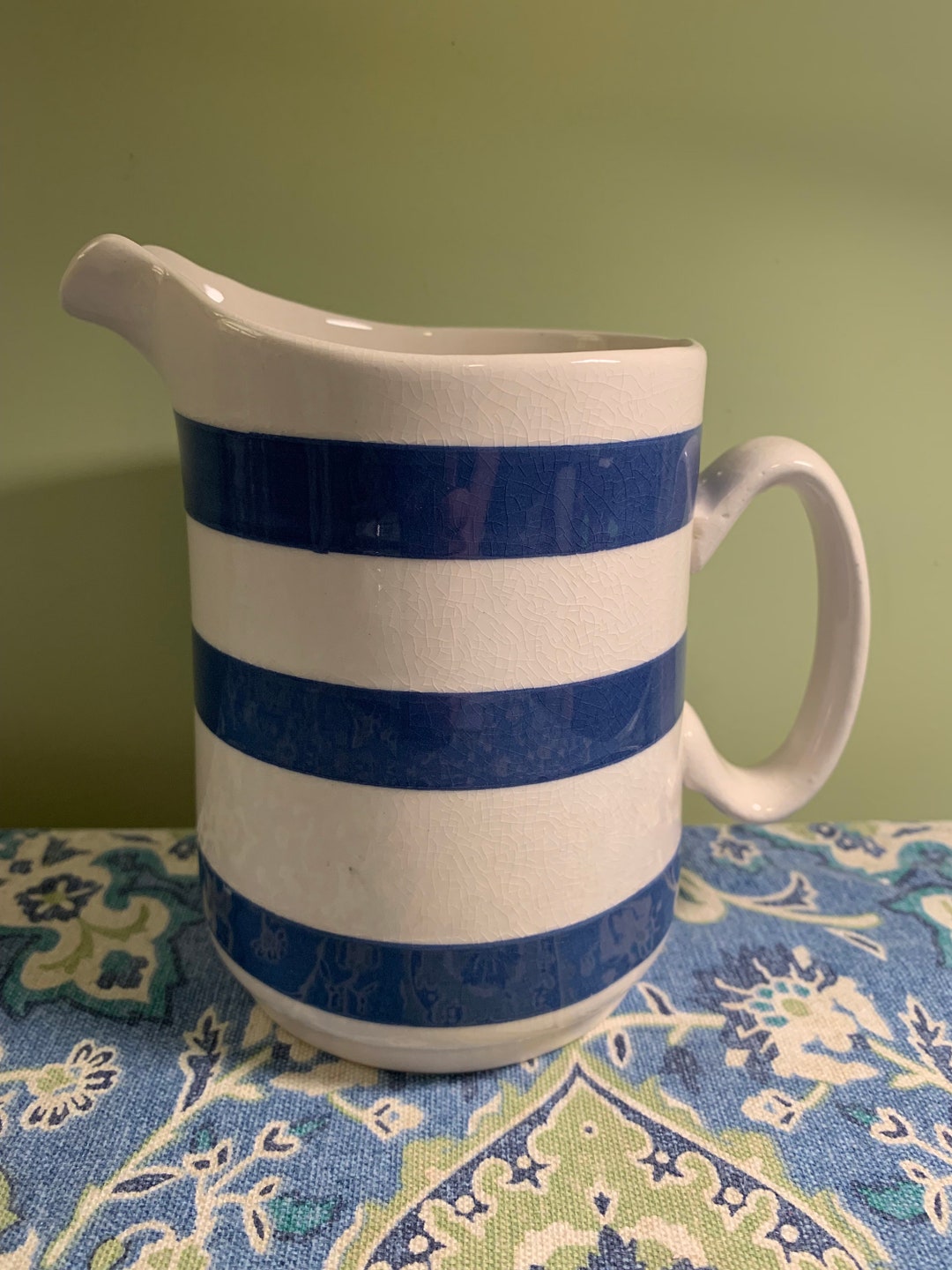 Staffordshire Chef Ware Small Pitcher Blue & White Stripe Cordon Bleu ...