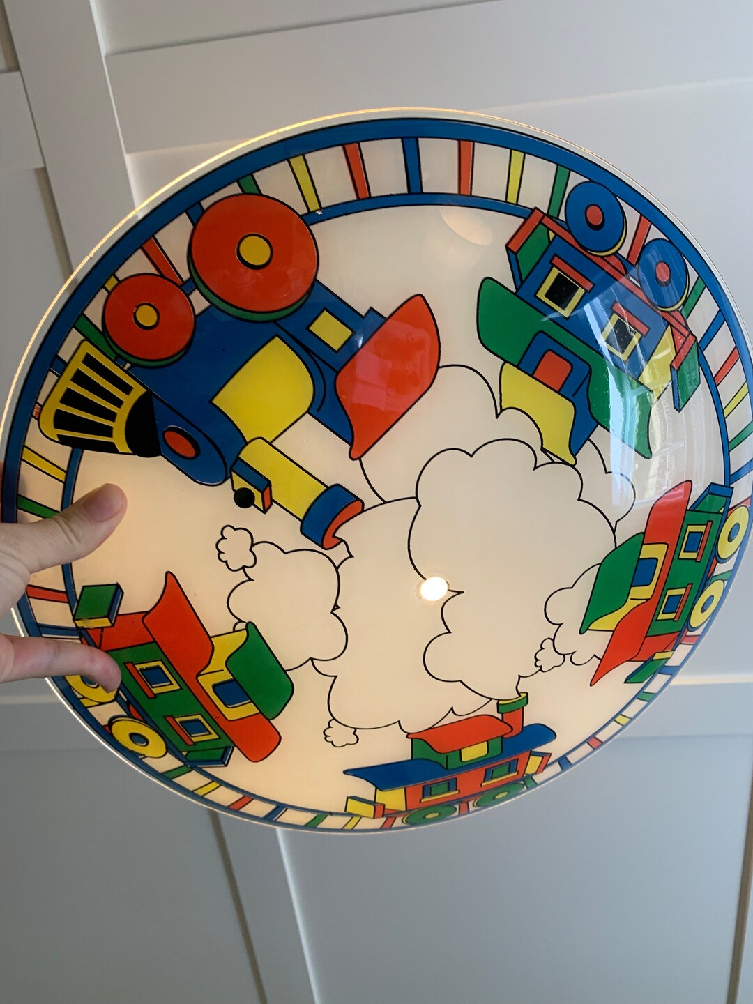 VTG Ceiling Colored Train Railway Glass Lamp Shade Cover Children Room ...