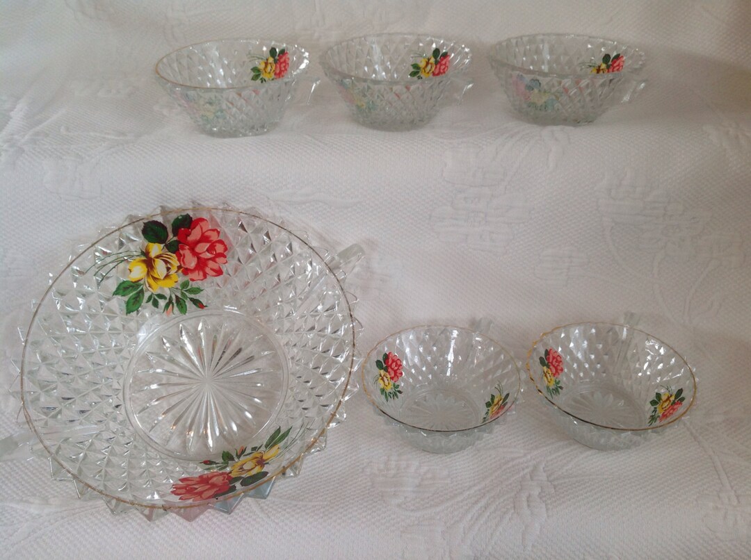 Punch Bowl Diamond Point Decal Flower & Mugs - Punch Bowl and Mugs ...