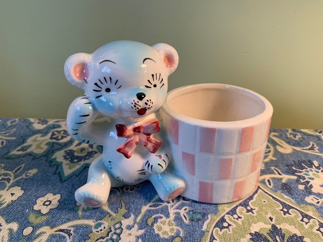 Shafford Hand Painted Porcelain Nursery Baby Planter Bear Cub - Kitsch ...