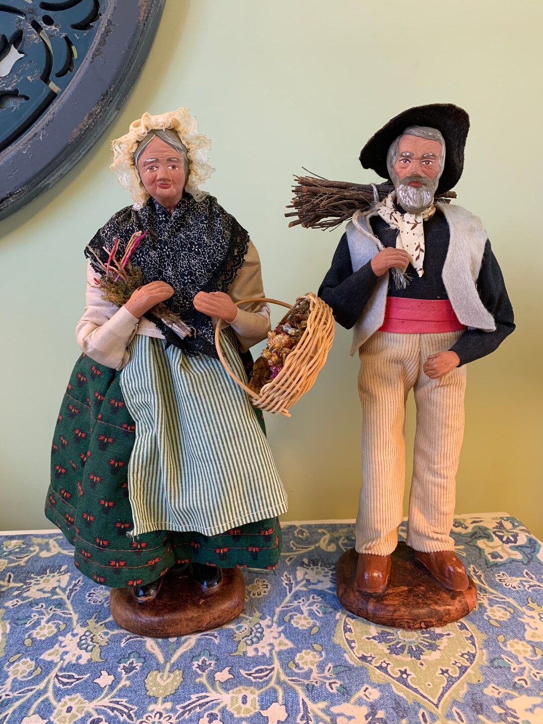 Vintage French Santons Woman With Flowers - Man With Bundle ...