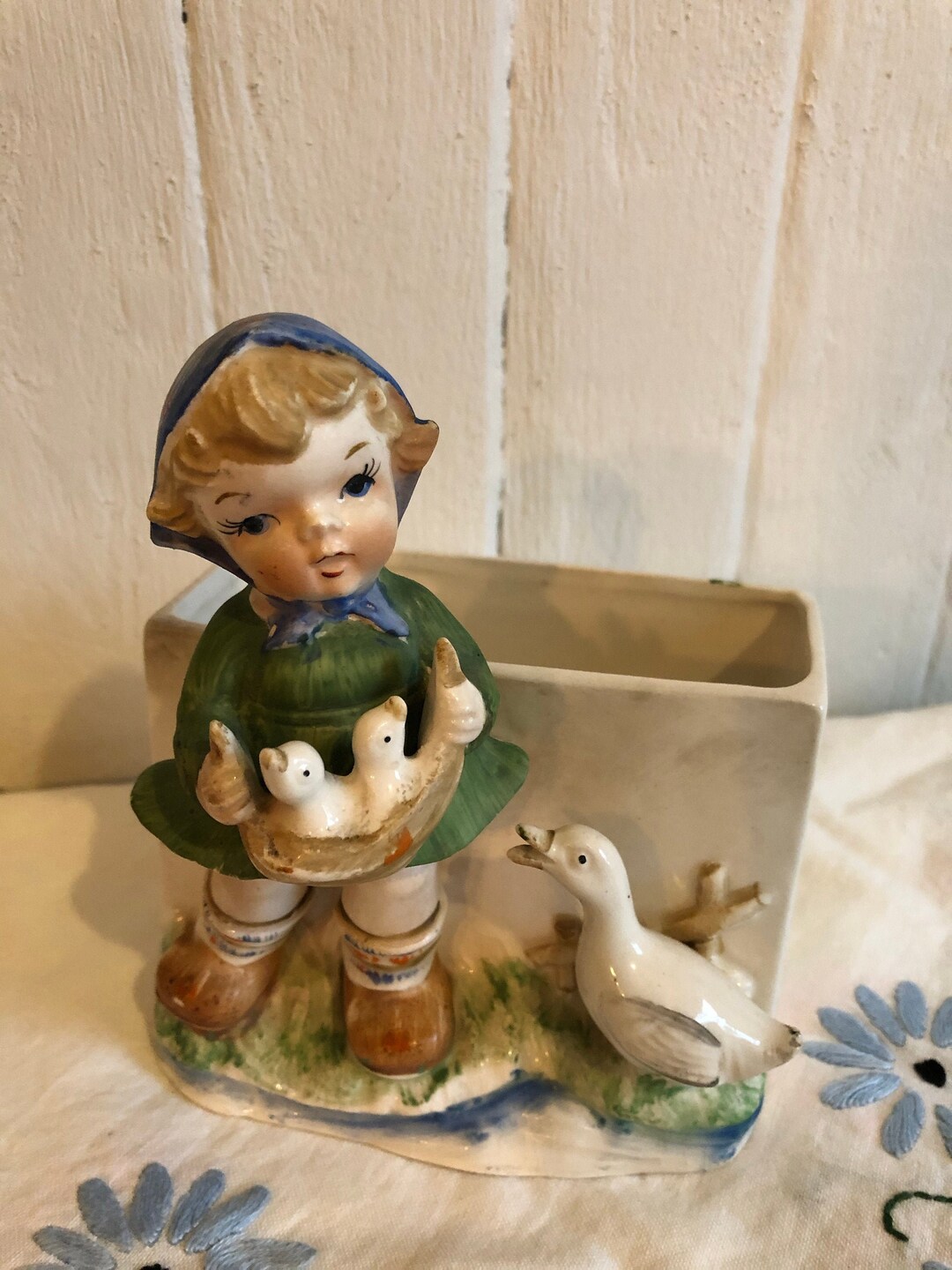 VTG Hummel-like Planter Young Girl With Ducks - Farmer Style Figurine ...