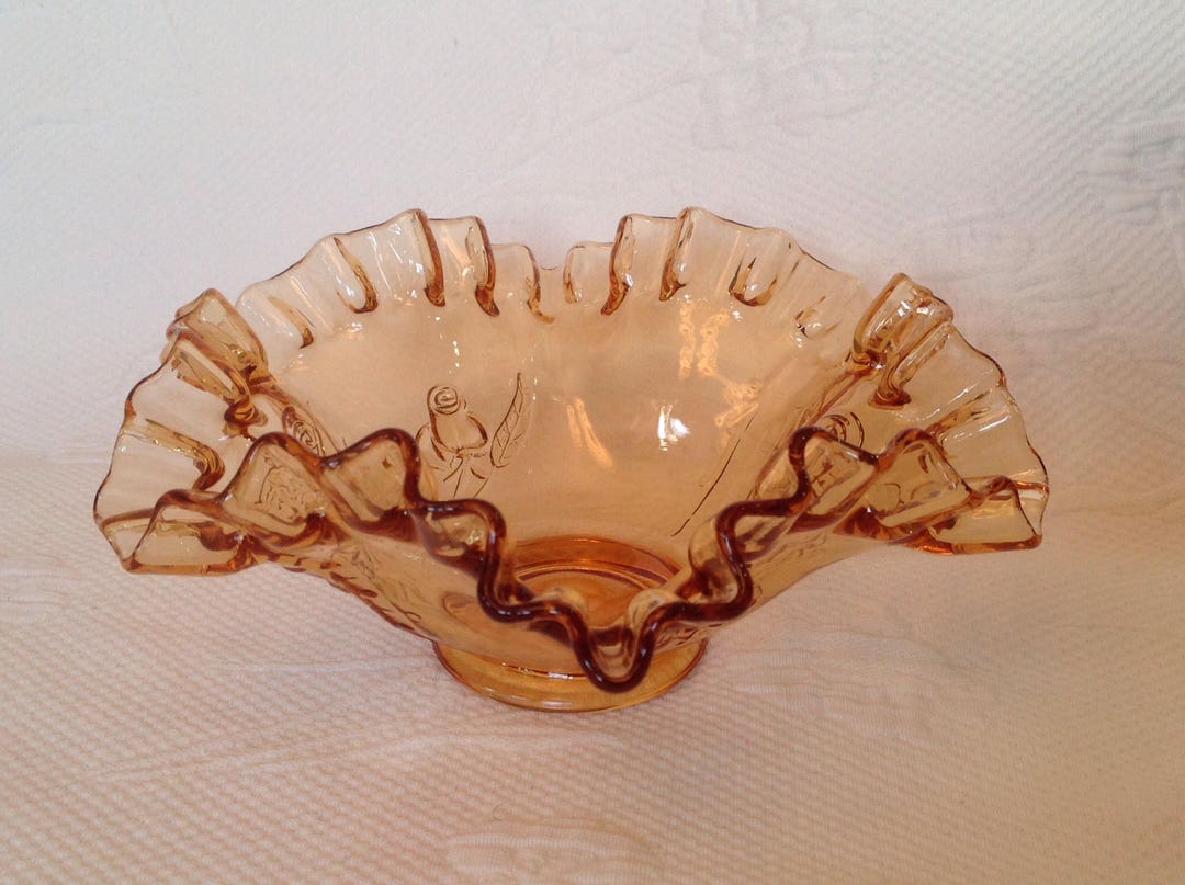 Fenton Colonial Rose Amber "ruffled Edge" Bowl - Amber Glass With ...